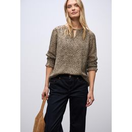 Street One Damen Langarmblusesanded beige, Gr. 38, animal-print, Web, Obermaterial: 100% Polyester. Futter: 100% Modal, Blusen, mit Mesheinsatz