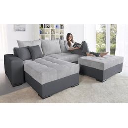 Ecksofa Collection AB, B:214cm H:84cm T:161cm, grau, 100% Polyester, Wohnzimmer, Sofas, "Josy L-Form, B: 214 cm in Cord, Cord-Mix", mit Bettfunktion,