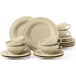 Seltmann Weiden Teeservice "Geschirr-Set Beat", 18 Stk., beige, Geschirr-Sets, Teller, Tassen, Untertassen, Rillendekor, 18 Teile, f&uuml;r 6 Personen