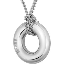 BOSS Damen Kette mit Anhänger "LIVE", Edelstahl, L: 50,5 B: 2mm, silber, Edelstahl, B:2mm, Halsketten, mit Preciosa Crystal