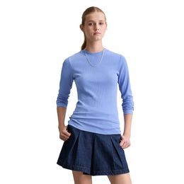 Marc O'Polo Damen Langarmshirt "aus Rippjersey", blau, Basic, Gr. S, MARC O'POLO DENIM, unifarben, Obermaterial: 96% Baumwolle, 4% Elasthan, Shirts