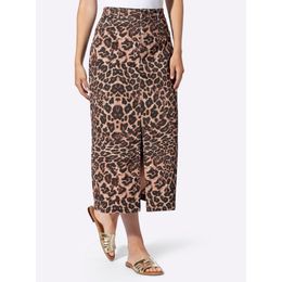 Heine Damen Jeansrockschwarz, braun, bedruckt, Gr. 46, animal-print, bedruckt, gemustert, mehrfarbig, 98% Baumwolle, 2% Elasthan, R&ouml;cke