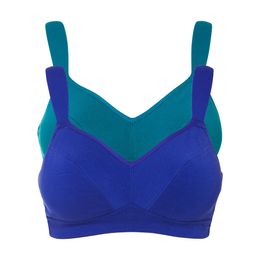 bonprix Damen B&uuml;stenhebe "BH ohne B&uuml;gel mit Baumwolle (2er Pack)", Gr. 95, blau, Obermaterial: 95% Baumwolle, 5% Elasthan. Futter: 100% Baumwolle,