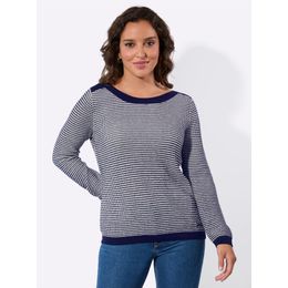Casual Looks Damen Strickpullover "Langarm-Pullover"marine, ecru, gemustert, Gr. 40, gemustert, 50% Baumwolle, 50% Polyacryl, Pullover