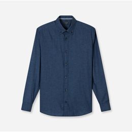 Langarmhemd OLYMP, Herren, Gr. XL, N-Gr, marine, Twill, Obermaterial: 100% Baumwolle, regular fit normal, Manschette, Hemden, Button-down-Kragen, regular fit, casual
