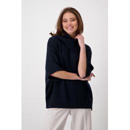 monari Damen Strickpullover, blau, Gr. 34, clean, unifarben, Obermaterial: 50% Wolle, 50% Polyacryl, Pullover, mit Umschlagkragen