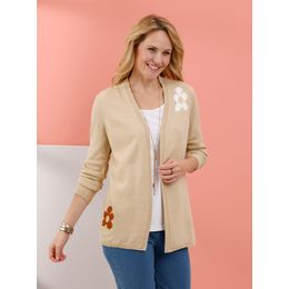 Strickjacke Classic Basics, Damen, Gr. 42, beige, ecru, 100% Polyacryl, gebl&uuml;mt, gemustert, mehrfarbig, Strickjacken Strickjacke