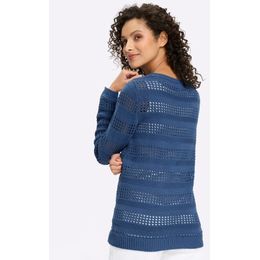 Heine Damen Ajourpullover "Pullover", blau, Gr. 38, unifarben, 100% Baumwolle, Pullover
