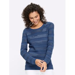 Heine Damen Ajourpullover "Pullover", blau, Gr. 40, unifarben, 100% Baumwolle, Pullover