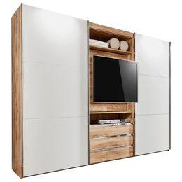 Mid.you Schwebet&uuml;renschrank Wimex Magic, Wei&szlig;, Eiche, Metall, 2 F&auml;cher, 3 Schublade(n) Schubladen, 300x216x65 cm, Blauer Engel, BQ - B&uuml;ndnis f&uuml;r Qualit&auml;t, Made in Germany, DIN EN ISO 9001, Schlafzimmer, Kleiderschr&auml;nke, Schwebet&uuml;renschr&auml;nke