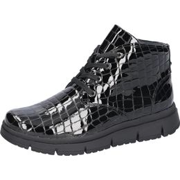 Waldläufer WALDLÄUFER Damen Schnürstiefelette "H-PINA", Gr. 8,5schwarz, Lackleder, Reptilienprägung, glänzend, Schuhe, Schnürboots, High Top Sneaker, in