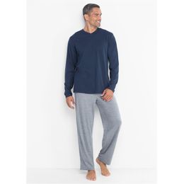 bonprix Damen Pyjama "Pyjama mit Baumwolle und langen &Auml;rmeln", Gr. 44, blau, Obermaterial: 100% Baumwolle, Homewear-Sets, Pyjama mit Baumwolle und