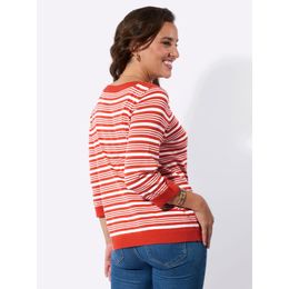 Casual Looks Damen 3/4 Arm-Pullover "Ringel-Pullover", orange, Gr. 42, gemustert, gestreift, mehrfarbig, 100% Baumwolle, Pullover