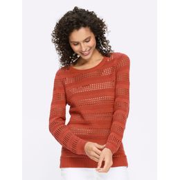 Heine Damen Ajourpullover "Pullover", rot, Gr. 48, unifarben, 100% Baumwolle, Pullover