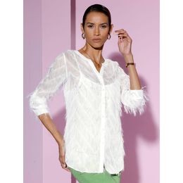 CR&Eacute;ATION L Langarmbluse CREATION L, Damen, Gr. 46, ecru, 100% Polyester, unifarben, V-Ausschnitt, Blusen