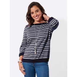 3/4 Arm-Pullover Casual Looks "Ringel-Pullover", Damen, Gr. 36, marine, ecru, geringelt, 100% Baumwolle, gemustert, gestreift, mehrfarbig, Pullover