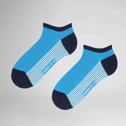 Hudson Herren Sneakersocken "Sneaker Sporty Stripes", Gr. 39, blau, Obermaterial: 80% Baumwolle CO. 18% Polyamid PA. 2% Elasthan EL., Socken
