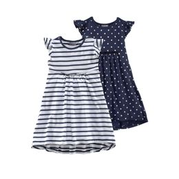 Kidsworld M&auml;dchen Jerseykleid "f&uuml;r kleine M&auml;dchen", blau, Gr. 128, gepunktet, gestreift, Jersey, Obermaterial: 100% Baumwolle, Kleider, kniefrei,