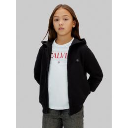 M&auml;dchen Kapuzensweatjacke "MINI BADGE ZIP-THROUGH", schwarz, Basic, Gr. 4, Calvin Klein Jeans, Sweatware, Obermaterial: 86% Baumwolle, 14% Polyester,