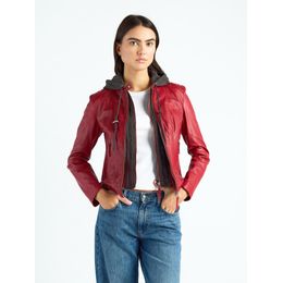 Maze Damen Lederjacke "42021133", rot, Gr. L, Obermaterial: 100% Lammleder; Innenfutter: 100% Polyester; Kapuze: 55% Baumwolle, 45% Polyester, Jacken