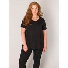 Damen T-Shirt "Alba", schwarz, Gr. 52, Base Level Curvy, unifarben, Single Jersey, Obermaterial: 94% Viskose, 6% Elasthan, Shirts, mit V-Ausschnitt