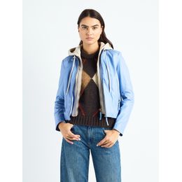 Maze Damen Lederjacke "42021133", blau, Gr. S, Obermaterial: 100% Lammleder; Innenfutter: 100% Polyester; Kapuze: 55% Baumwolle, 45% Polyester, Jacken