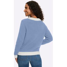 Heine Damen Strickjacke, blau, Gr. 36, gemustert, mehrfarbig, 100% Baumwolle, Strickjacken