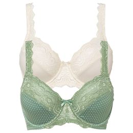 bonprix Damen B&uuml;stenhebe "B&uuml;gel-BH mit zarter Spitze (2er Pack)", Gr. 95, gr&uuml;n, Obermaterial: 88% Polyester, 12% Elasthan. Futter: 90% Polyamid, 10%