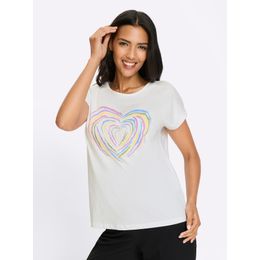 Kurzarmshirt Classic Basics "Kurzarm-Shirt", Damen, Gr. 40, wei&szlig;, 100% Baumwolle, bedruckt, gemustert, mehrfarbig, Rundhals, Shirts