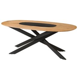 Esstisch oval Akazie 200x100x76 natur lackiert / Mikado-Beine eckig schwarz