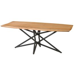 Esstisch Akazie 200x100x77 natur lackiert / Sterngestell schwarz