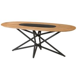 Esstisch oval Akazie 200x100x76 natur lackiert / Sterngestell schwarz