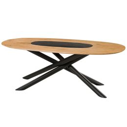 Esstisch oval Akazie 200x100x76 natur lackiert / Mikado-Beine rund schwarz