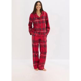 bonprix Flanell Pyjama aus weicher Baumwolle mit Geschenktasche, rot, 100% Baumwolle,Flanell