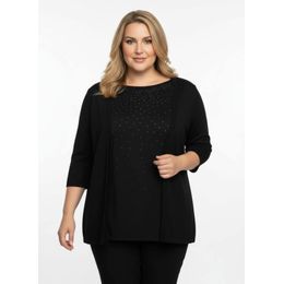 sheego Gro&szlig;e Gr&ouml;&szlig;en 3/4-Arm-Shirt mit Glitzersteinchen, schwarz, Gr&ouml;&szlig;e 50 - Damen
