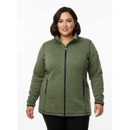 sheego Gro&szlig;e Gr&ouml;&szlig;en Strickfleecejacke in Longform, eucalyptus-schwarz-gemustert, Gr&ouml;&szlig;e 52 - Damen