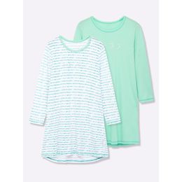 w&auml;schepur sheego Gro&szlig;e Gr&ouml;&szlig;en Langarm Sleepshirts, mint + mint-gestreift, Gr&ouml;&szlig;e 48/50 - Damen