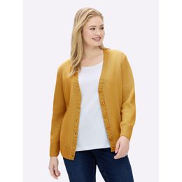 sheego Gro&szlig;e Gr&ouml;&szlig;en Strickjacke mit farblich abgestimmten Kn&ouml;pfen, maisgelb, Gr&ouml;&szlig;e 46 - Damen