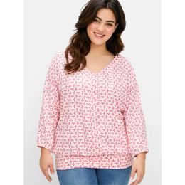 sheego Gro&szlig;e Gr&ouml;&szlig;en Fledermausshirt mit Minimalprint, blumiges pink-gemustert, Gr&ouml;&szlig;e 56/58 - Damen