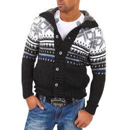 Strickjacke behype "CRSM", Herren, Gr. S, schwarz, 100% Polyacryl, unifarben, Strickjacken Strickjacke, mit modischem Norweger-Muster
