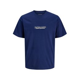 Jack & Jones T-Shirt JACK & JONES "JORBLEECKER MINIMAL TEE SS CREW NECK", Damen, Gr. L, ocean cavern, Jersey, Obermaterial: 100% Baumwolle, bedruckt, regular fit, Rundhals, Shirts T-Shirt