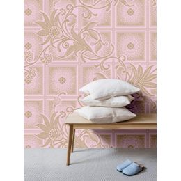 Livingwalls Vliestapete LIVING WALLS "Barock-Tapete Floral Rosa Beige Ornamente vintage", rosa, B:2,7m H:0,02m L:4m, Vlies, Tapeten