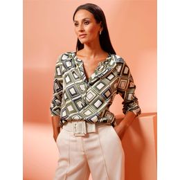 Langarmbluse Heine, Damen, Gr. 36, khaki, champagner, bedruckt, 100% Viskose, bedruckt, gemustert, mehrfarbig, Rundhals, Blusen