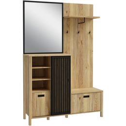 Kompaktgarderobe FORTE "Jytana", schwarz (mauvella eiche schwarz), B:132cm H:200,3cm T:40,2cm, Spanplatte, Schränke, Kompaktgarderobe, Stauraum, Lamellenoptik, Trendfarbe