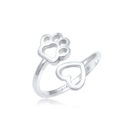 Fingerring NENALINA "Herz Pfote Tierliebe Offen Verstellbar 925 Silber", silber, Fingerringe, Damen, Resizable, ohne Stein, Silber 925 (Sterlingsilber), 2mm, Fingerring