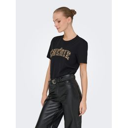 T-Shirt Only "ONLDITTE LIFE RHNSTN S/S ANIMAL TOP JRS", Damen, Gr. XS, schwarz print:cherie, Jersey, Obermaterial: 100% Baumwolle, bedruckt, regular fit, Rundhals, Shirts T-Shirt