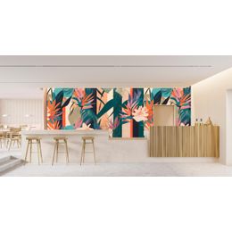 Livingwalls Vliestapete LIVING WALLS "Tropen-Tapete Bunt Creme Orange Exotisch Blumen", beige, B:2,7m H:0,02m L:5m, Vlies, Tapeten