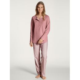 Pyjama Calida "Lovely Nights", Damen, Gr. L (48/50), rosa (rose bud), Single Jersey, Obermaterial: 100% Baumwolle, gemustert, unifarben, comfort fit lang, Rundhals, Homewear-Sets Pyjama, mit Knopfleiste am Aussschnitt