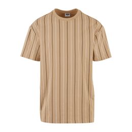 T-Shirt Urban Classics "Urban Classics Printed Pinstripe Tee", Damen, Gr. S, unionbeige, wei&szlig;, schwarz, 100% Baumwolle, gestreift, loose fit, Rundhals, Shirts T-Shirt