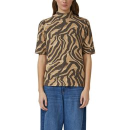 T-Shirt s.Oliver, Damen, Gr. 34, braun beige, Web, Obermaterial: 82% Viskose, 15% Polyester, 3% Elasthan, bedruckt, regular fit normal, ohne Ausschnitt, Shirts T-Shirt
